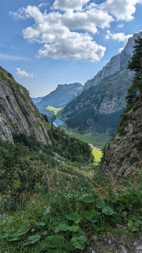 Beautiful Seealpsee Lake In The Alpstein Range Of The Canton Of