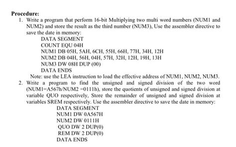Solved Procedure 1 Write A Program That Perform 16 Bit