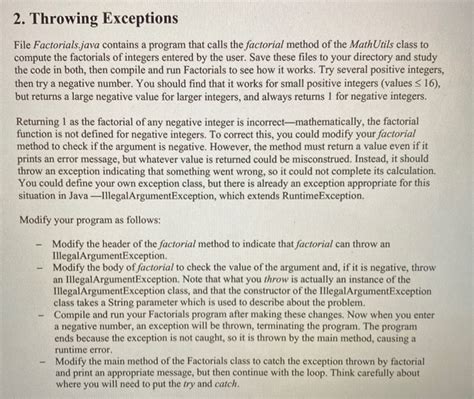 Solved 2 Throwing Exceptions File Factorialsjava Contains