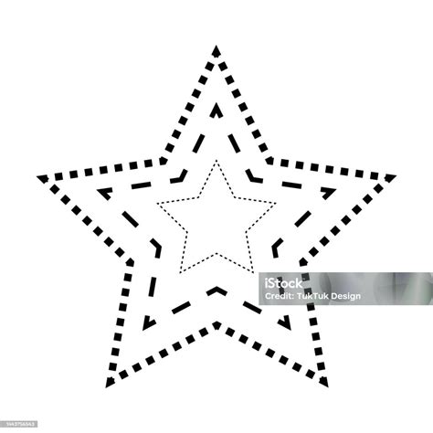 유치원 유치원 및 몬테소리 어린이 사전 작성 그리기 및 절단 연습 활동을위한 별 모양의 파선 요소 추적 0명에 대한 스톡 벡터