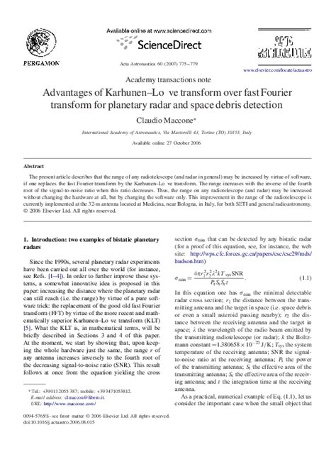 Pdf Advantages Of Karhunenloève Transform Over Fast Fourier Transform For Planetary Radar And