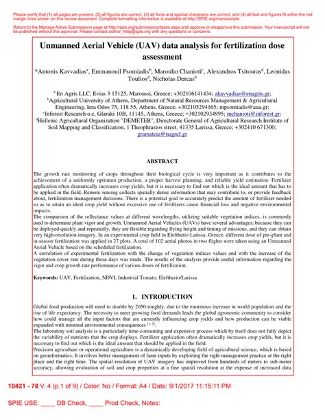 Pdf Unmanned Aerial Vehicle Uav Data Analysis For Fertilization