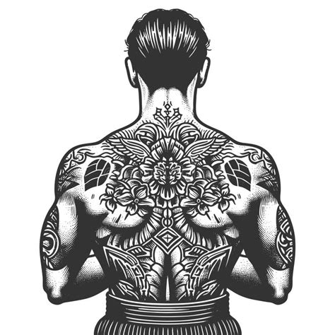 Yakuza Warrior With Full Back Tattoo Vector Stock Vector Illustration