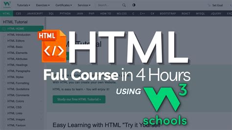 W3schools Html Full Course In 4 Hours W3schools Html Tutorial Leran