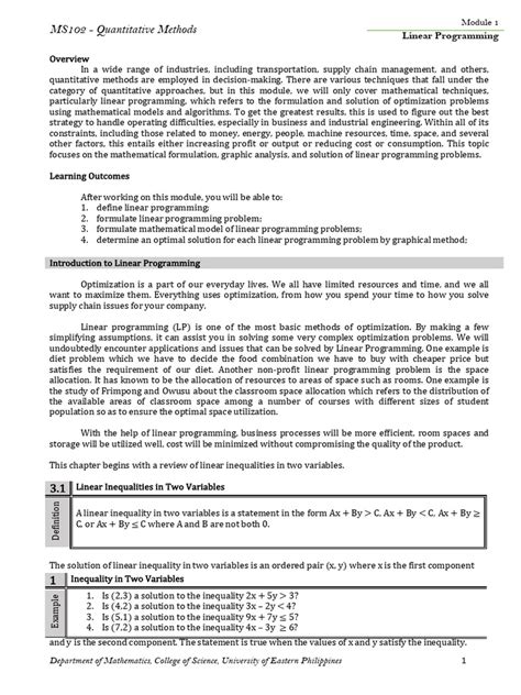 Module 1 Quantitative Methods Pdf Mathematical Optimization Linear Programming