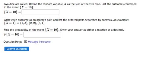 Solved Two Dice Are Rolled Define The Random Variable X ﻿as