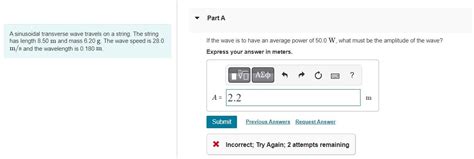 solved a sinusoidal transverse wave travels on a string the
