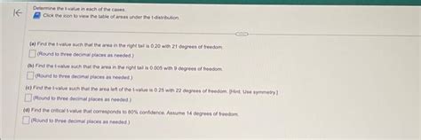 Solved Determine The T Value In Each Of The Cases Click The Chegg Com
