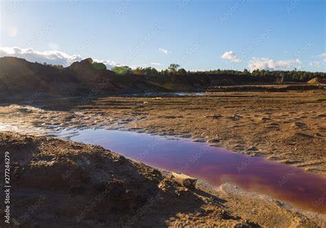 Water Pollution Of A Copper Mine Exploitation Water Maroon Toxic Color
