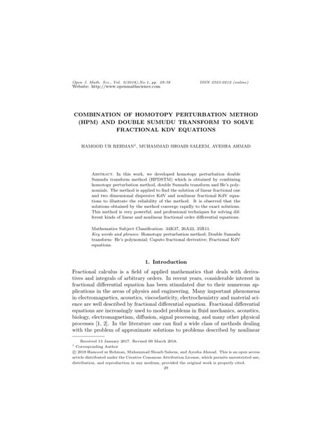 Pdf Combination Of Homotopy Perturbation Method Hpm And Double Sumudu Transform To Solve