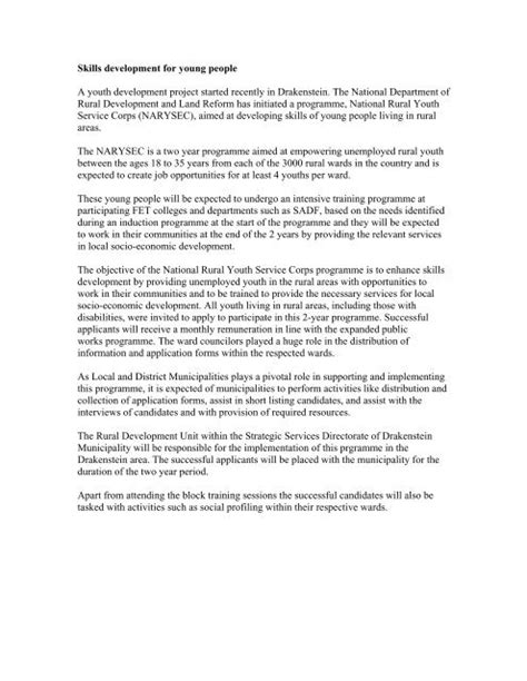 Skills Development For Young People Drakenstein Municipality