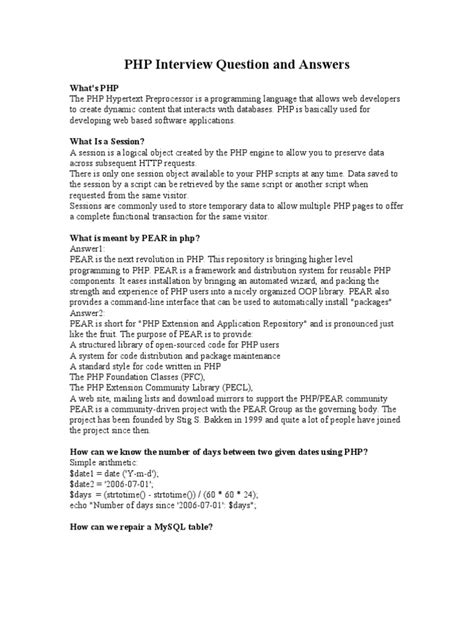 Pdf Php Interview Question And Answers Dokumentips