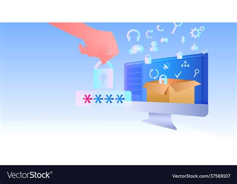 Hand Entering Password Computer App Protection Vector Image
