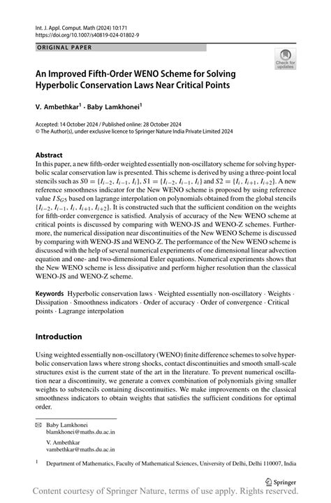 An Improved Fifth Order Weno Scheme For Solving Hyperbolic Conservation Laws Near Critical Points