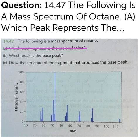 Solved Question 14 47 The Following Ls A Mass Spectrum Of Octane A Which Peak Represents