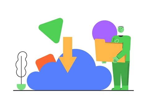 클라우드 컴퓨팅 유행 캐릭터 호스팅 플랫폼 서비스 데이터 저장 및 처리 벡터 그림 소셜 미디어 홍보 자료에 적합한 평면 개념