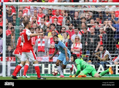 Raheem Sterling Of Manchester City Celebrates After Scoring But His