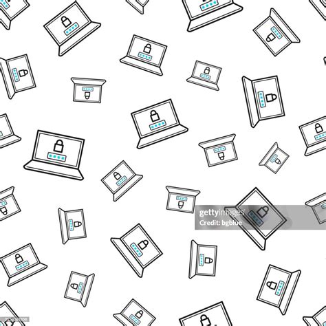 Laptop With Password Seamless Pattern Line Icons On White Background