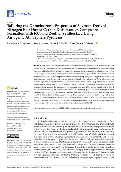 Pdf Tailoring The Optoelectronic Properties Of Soybean Derived Nitrogen Self Doped Carbon Dots