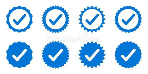 Approval Check Icon Isolated Set Quality Sign Blue Tick Verification