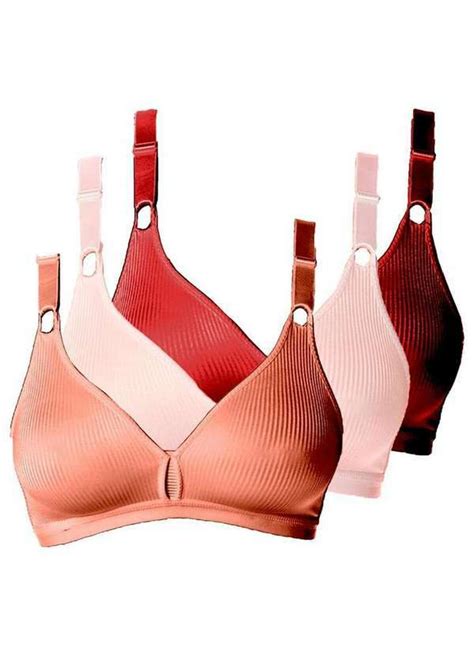 Kit Com 3 Sutiãs Sem Aro E Sem Bojo Demillus 61196 61096 Taça B Bege Rosado Branco Vinho Barolo