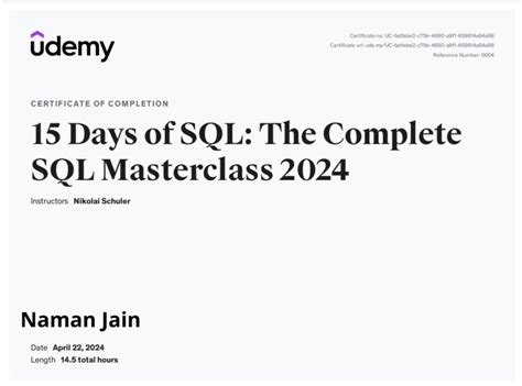 Finished 15 Days Of Sql The Complete Sql On Udemy Naman J Posted