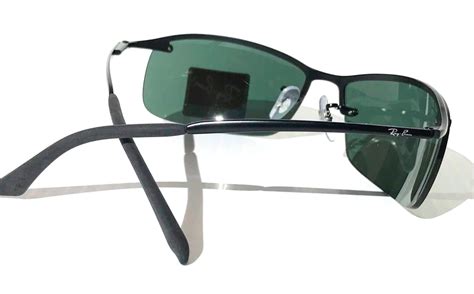 New Ray Ban Shiny Black Semi Rimless Dark Green Lens Sunglass Rb3183