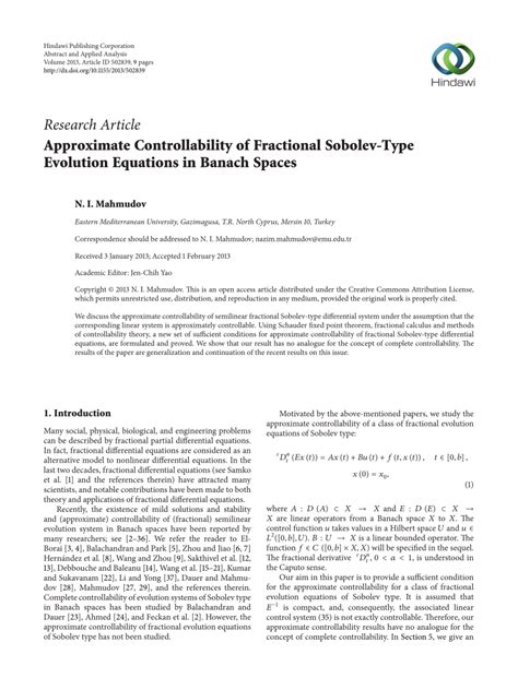 Pdf Approximate Controllability Of Fractional Sobolev Type Evolution Equations In Banach Spaces