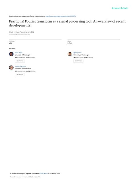 Fractional Fourier Transform As A Signal Processin Pdf Fourier Transform Applied Mathematics
