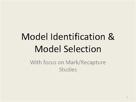 Model Identification Model Selection With Focus On Markrecapture