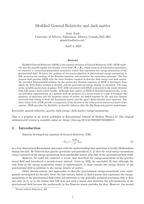 Pdf Modified General Relativity And Dark Matter