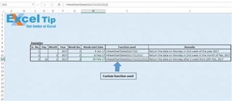 Calculate A Week Start Date Using Vba In Microsoft Excel