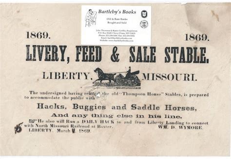 1869 1869 Livery Feed And Sale Stable Liberty Cut Of A Horse