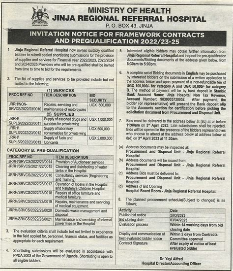 Invitation Notice For Framework Contracts And Pre Qualification 2022 23