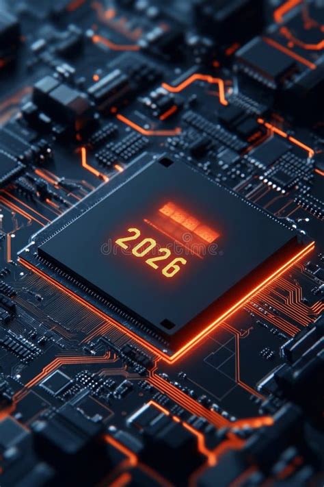 Close Up View Of A Futuristic 2026 Computer Chip Representing Advancements In Technology Stock