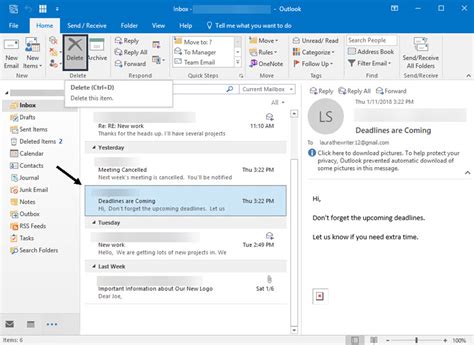 Outlook Inbox Layout