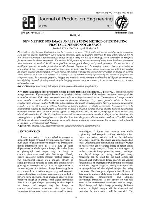 Pdf New Method For Image Analysis Using Method Of Estimating Fractal Dimension Of 3d Space
