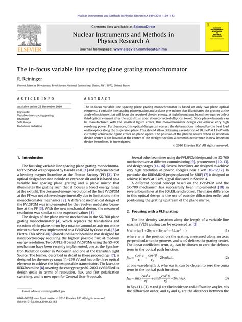 Pdf The In Focus Variable Line Spacing Plane Grating Monochromator
