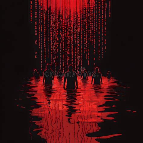 Criminal Hacker Emerges From The Water Red Color Matrix Style Binary Code Stock Illustration