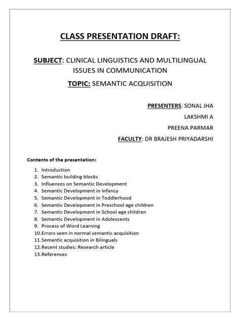Semantic Acquisition Draft Pdf Lexicon Word
