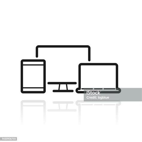 데스크탑 컴퓨터 태블릿 Pc 및 노트북 흰색 배경에 반사된 아이콘 개념에 대한 스톡 벡터 아트 및 기타 이미지 개념 개체