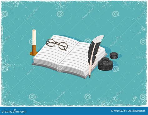Antique Notebook And Feather Pen Stock Vector Illustration Of Antique Feather 40016573