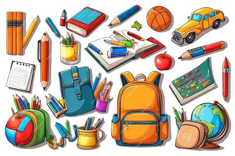 Premium Photo Cartoon School Objects Set For Education Concept Design