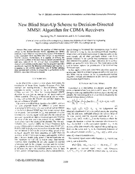 Pdf New Blind Start Up Scheme To Decision Directed Mmse Algorithm For Cdma Receivers