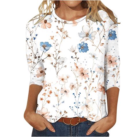 Summer Savings Clearance Ahdbta Womens Tops 34 Sleeve Crewneck Cute