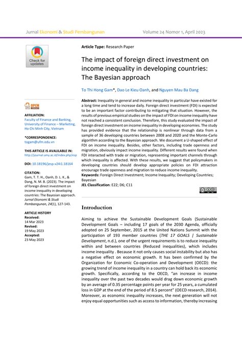 Pdf The Impact Of Foreign Direct Investment On Income Inequality In Developing Countries The