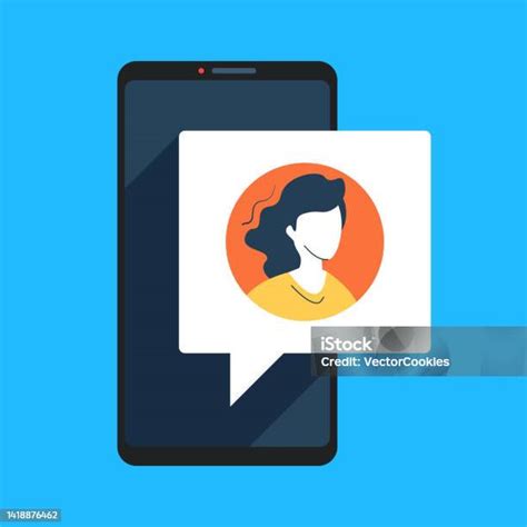 여자 사진과 함께 휴대 전화 및 메시지 스마트폰 통신 채팅 문자 메시지 Sms 알림 개념 현대적인 평면 디자인 벡터 일러스트 레이 션 Brand Name Online