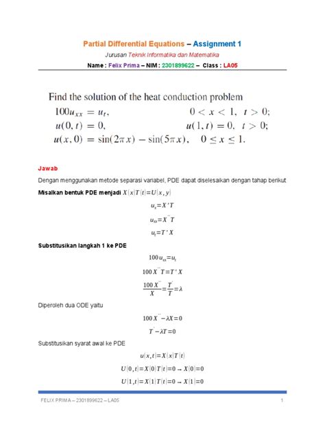 A 1 Partial Differential Equations Assignment 1 Pdf