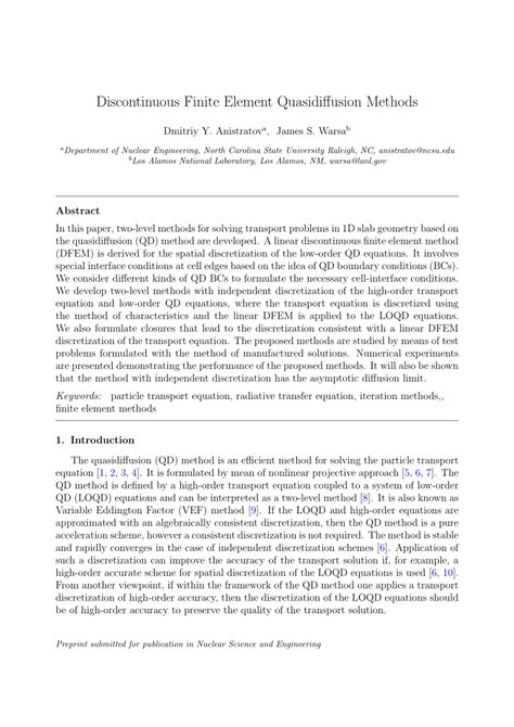 Pdf Discontinuous Finite Element Quasi Diffusion Methods