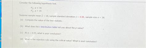 Consider The Following Hypothesis Chegg